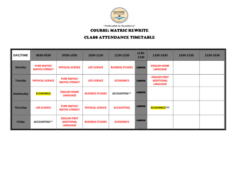 Matric Rewrite 2025 Timetable | PDF