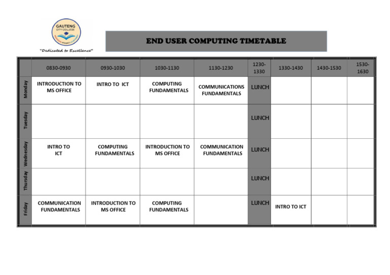 It End User Computing Timetable 2025-2 | PDF