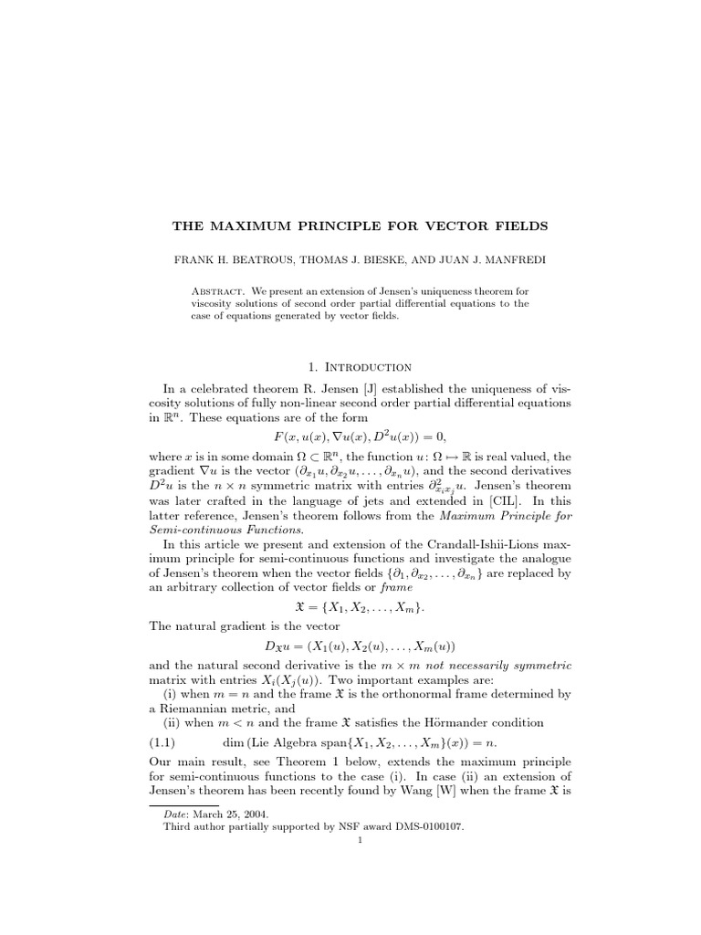 The Maximum Principle For Vector Fields | PDF | Gradient | Derivative