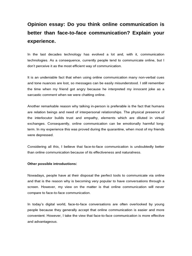 Sample Opinion - Face-To-Face Com | PDF
