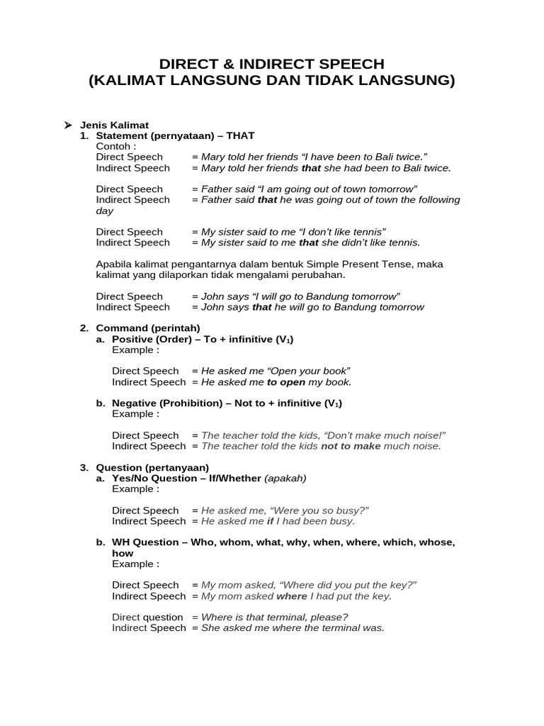 DIRECT N Indirect Speech | PDF | Languages | Foreign Language Studies