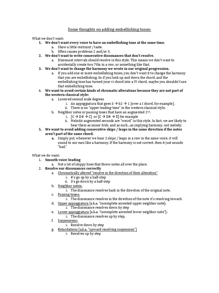 Some Thoughts On Adding Embellishing Tones | PDF | Harmony | Chord (Music)