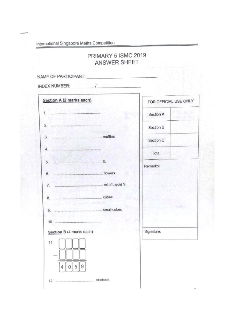 Singaporean Math P5 Answer Sheet | PDF