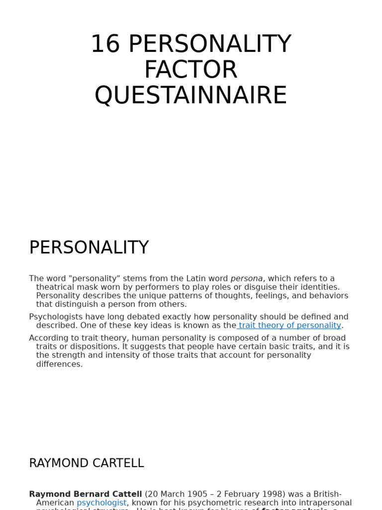 16 Personality Factor Questainnaire | PDF | Psychology | Behavioural Sciences