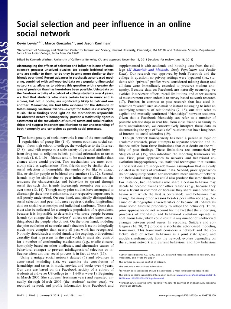 Social Selection and Peer in Uence in An Online Social Network ...