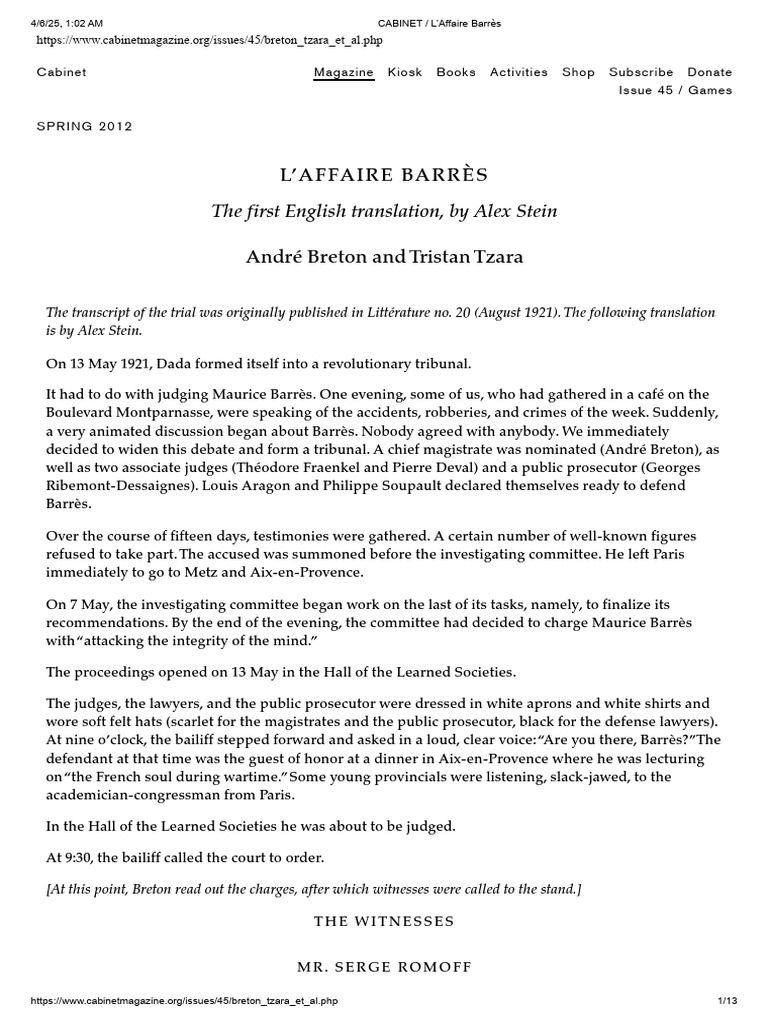 Dada's Trial of Maurice Barrès | PDF