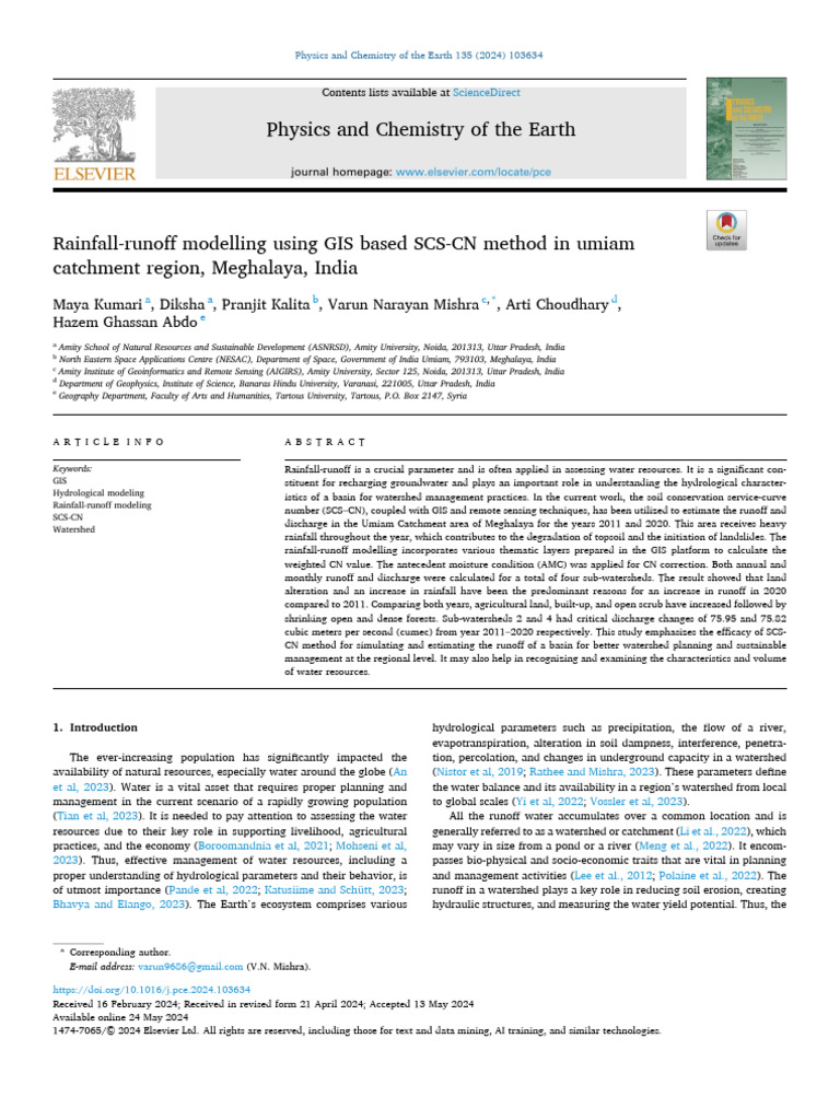 07 - Rainfall-Runoff Modelling Using GIS Based SCS-CN Method in Umiam (2024) | PDF | Drainage ...