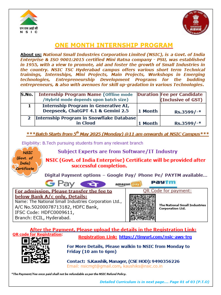 NSIC Internship GEN AI 1 Month 05.05.2025 | PDF | Machine Learning | Artificial Intelligence
