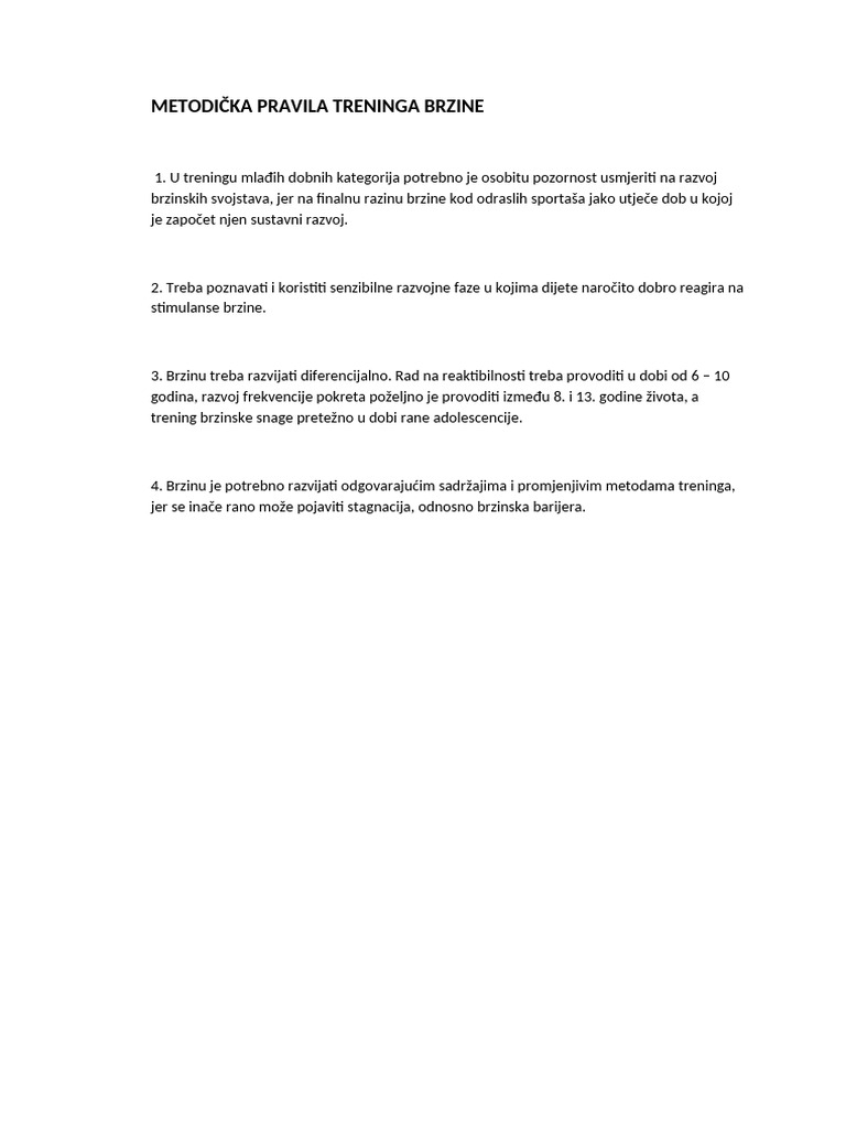 Metodička Pravila Treninga Brzine | PDF