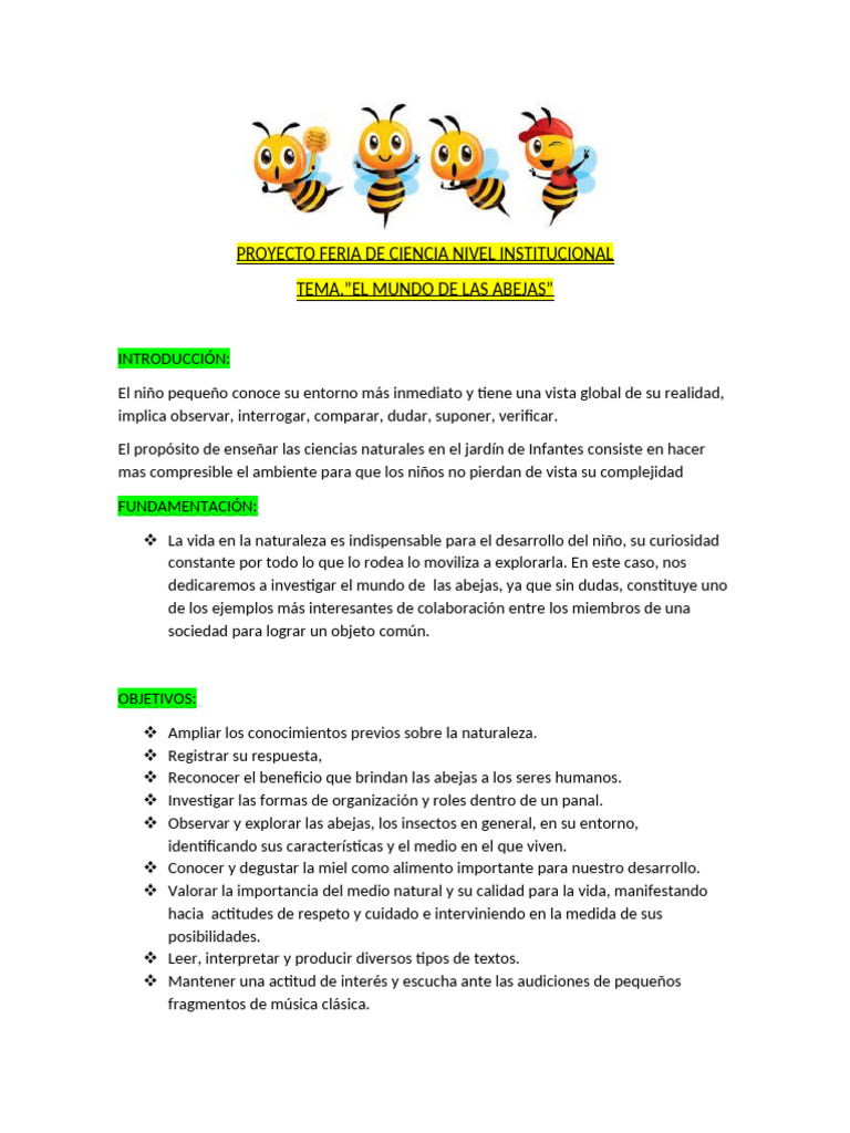 Proyecto Infantil: El Mundo de las Abejas | PDF | Miel | Apicultura