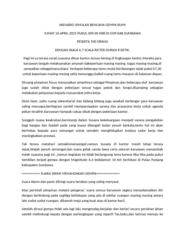 Skenario Simulasi Bencana Gempa Bumi 2025 | PDF