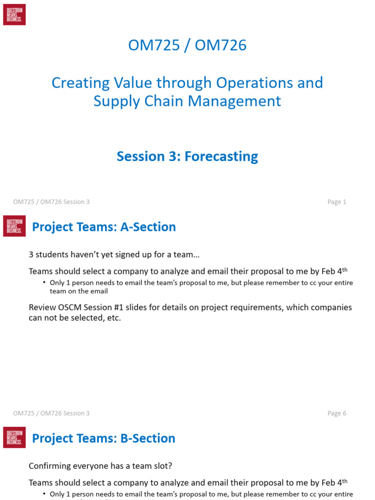 OM725 Session 3 - Forecasting | PDF | Linear Regression | Regression Analysis