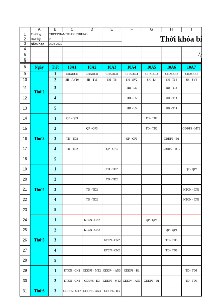 L10 - Áp D NG 03.03.2025 - TKB - Hkii - 2024-2025 | PDF