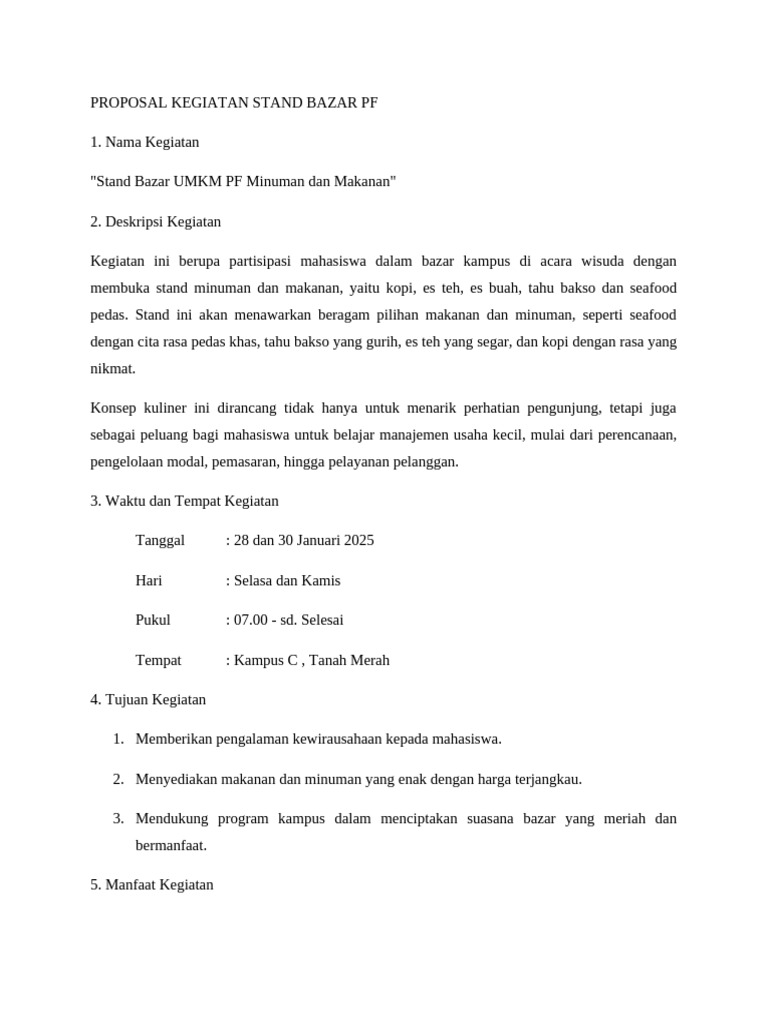Stand Bazar UMKM PF: Kewirausahaan Mahasiswa | PDF