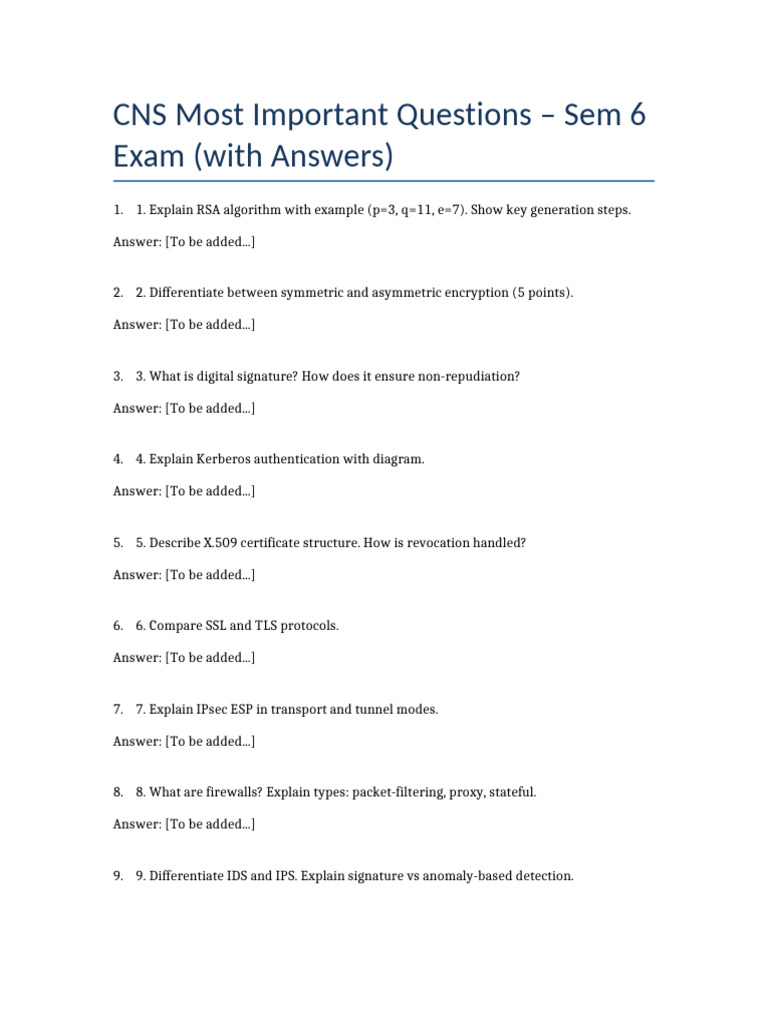 CNS_Sem6_Questions_with_Answers_Template | PDF | Transport Layer Security | Encryption