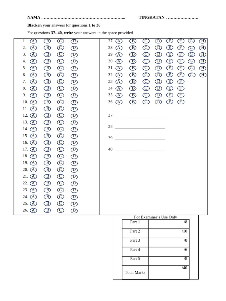 Cover Exam N Answer Sheets - Docx 1 | PDF