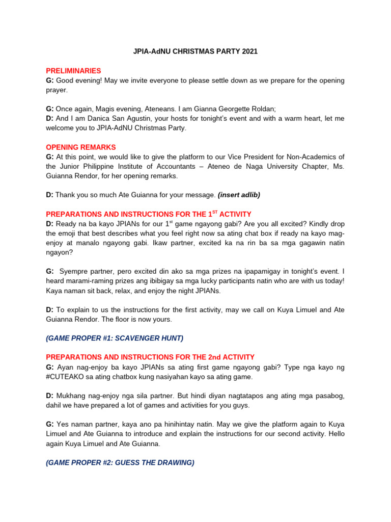 SCRIPT - Holly Jolly JPIA 2021 | PDF
