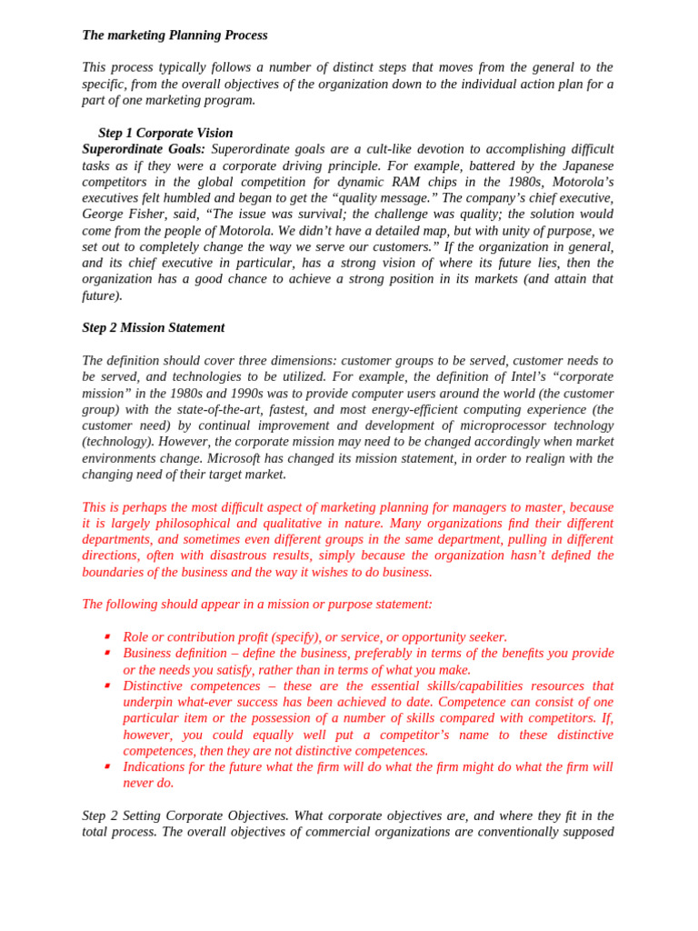 Marketing Planning Process Steps | PDF | Marketing | Swot Analysis