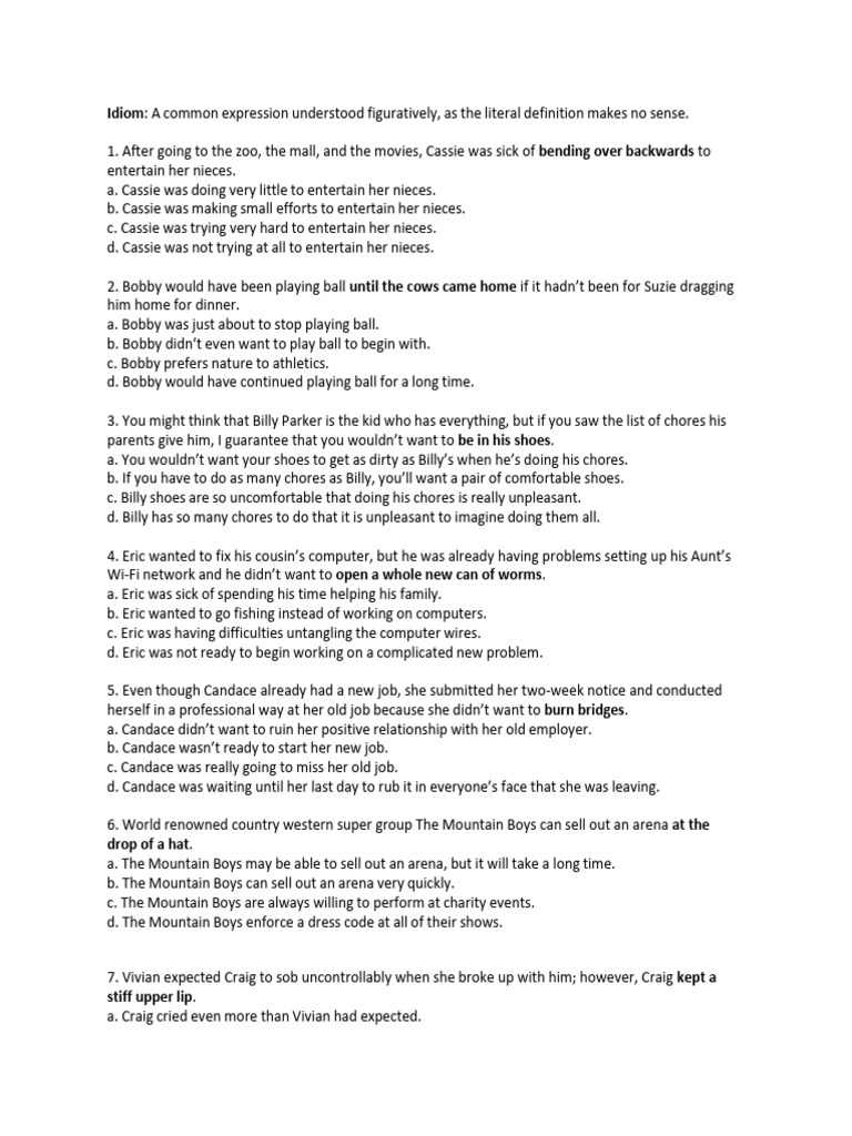 Worksheet. Idiom. 28 Nov 2024 | PDF