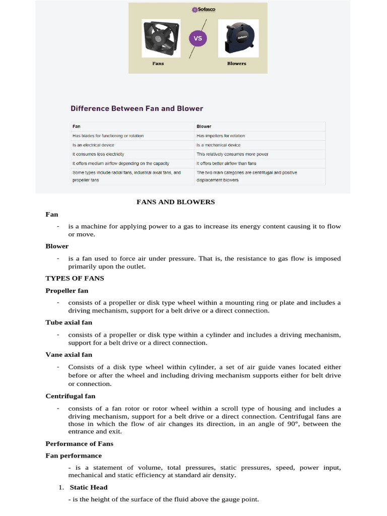 Differences Between Fans and Blowers | PDF | Pressure | Gases