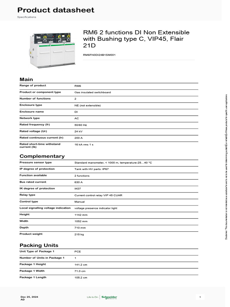 RM6 Gas Insulated Switchboard Specs | PDF | Alternating Current ...