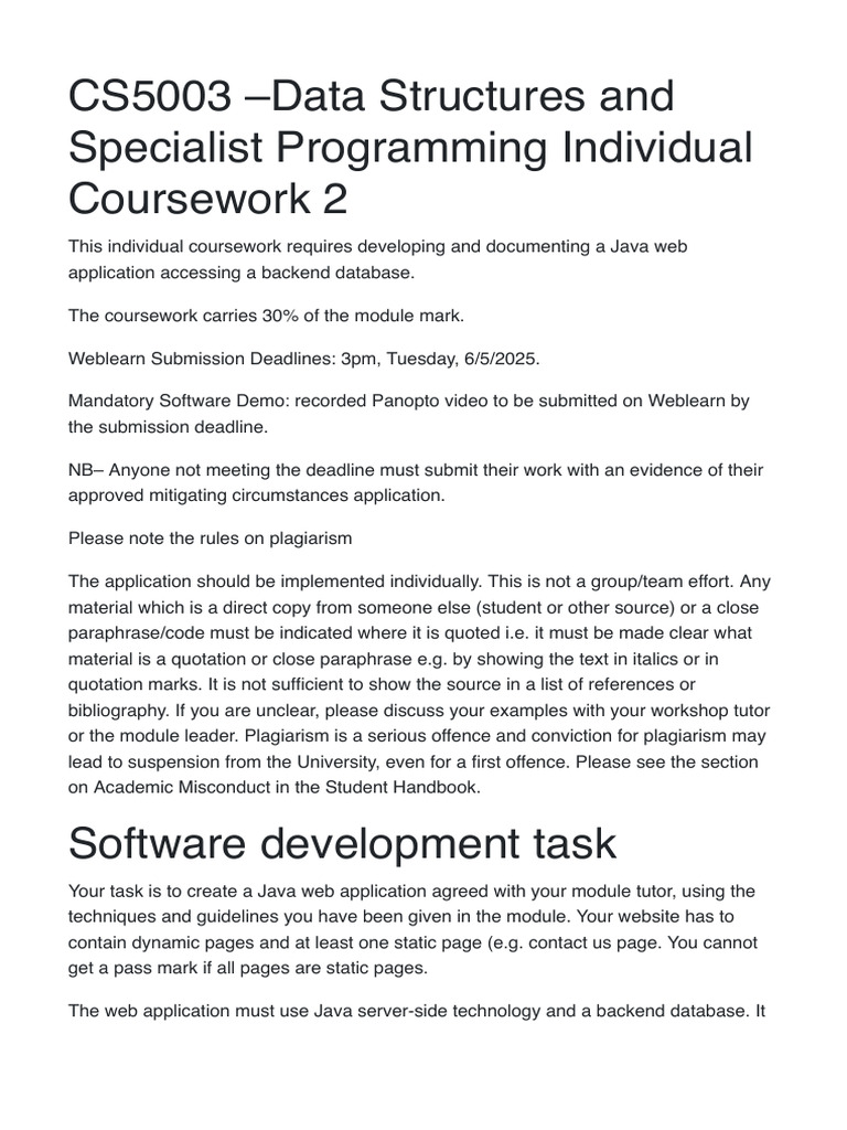 CS5003 - Data Structures and Specialist Programming Individual Coursework 2 | PDF | Databases ...