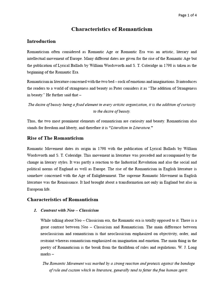 Romanticism - Characteristics | PDF | Romanticism | Samuel Taylor Coleridge