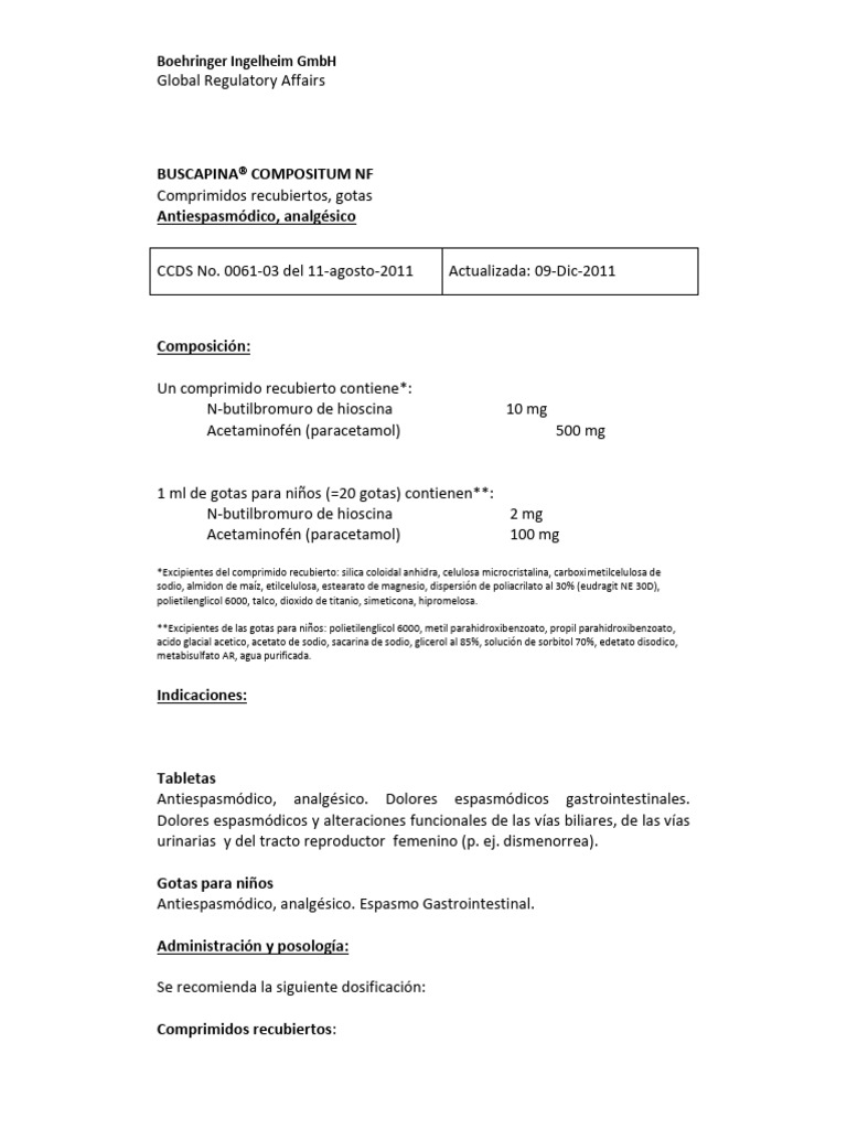 Buscapina Compositum NF: Uso y Dosis | PDF | Farmacología | Medicina ...
