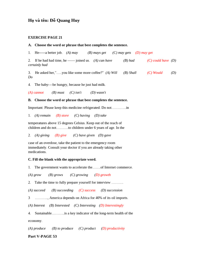 Đỗ Quang Huy - Tiếng Anh Cb1 | PDF