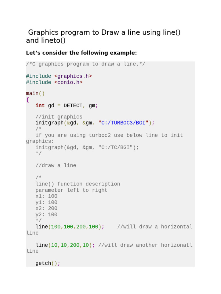 C Graphics: Drawing Shapes and Colors | PDF | C (Programming Language ...