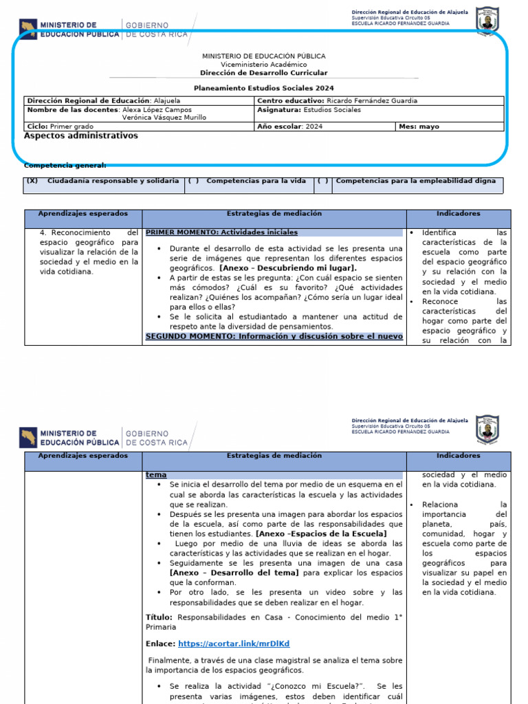 Plan de Estudios Sociales 2024 1° Grado | PDF | Escuelas | Aprendizaje