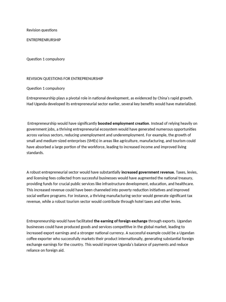 Entreprenurship Revision Questions | PDF | Entrepreneurship | Swot Analysis