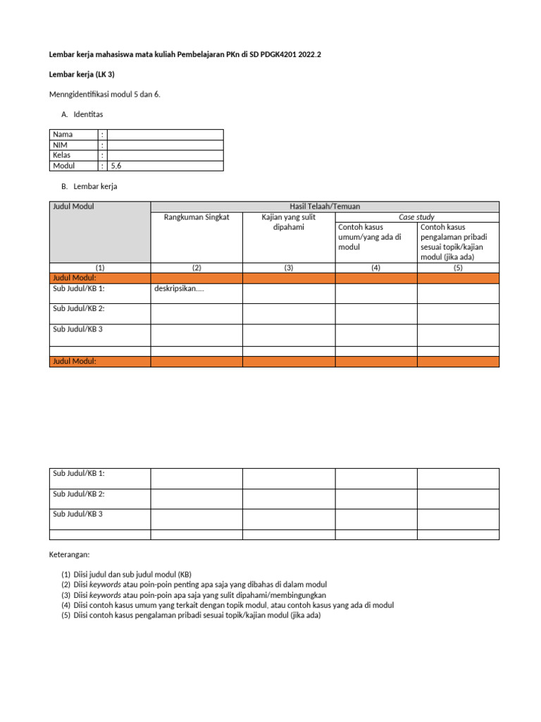Lembar Kerja (LK) 3 Pembelajaran PKn SD | PDF