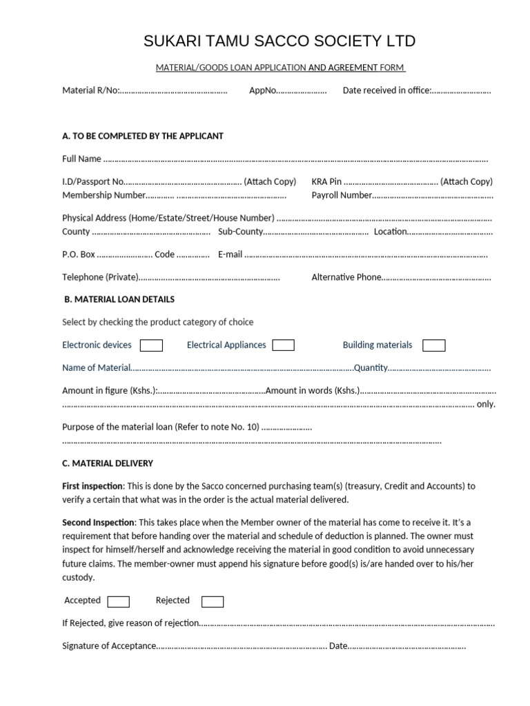 ST Sacco Goods Application Form | PDF | Loans | Interest