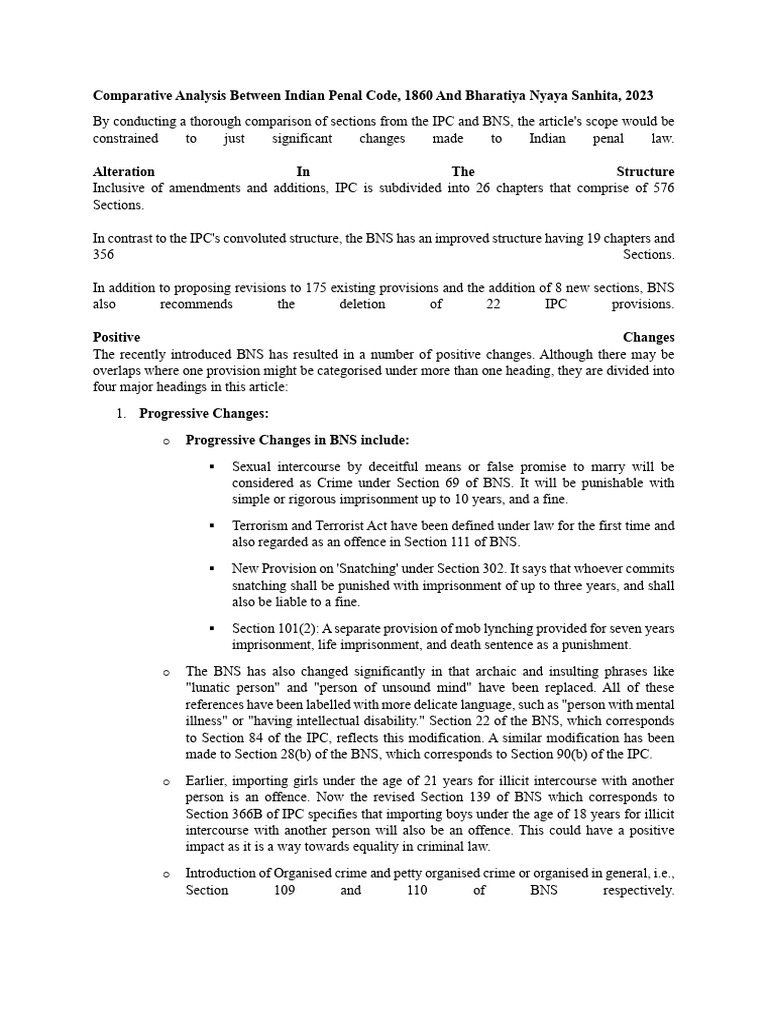 Comparative Analysis Between Indian Penal Code | PDF | Arrest | Misconduct
