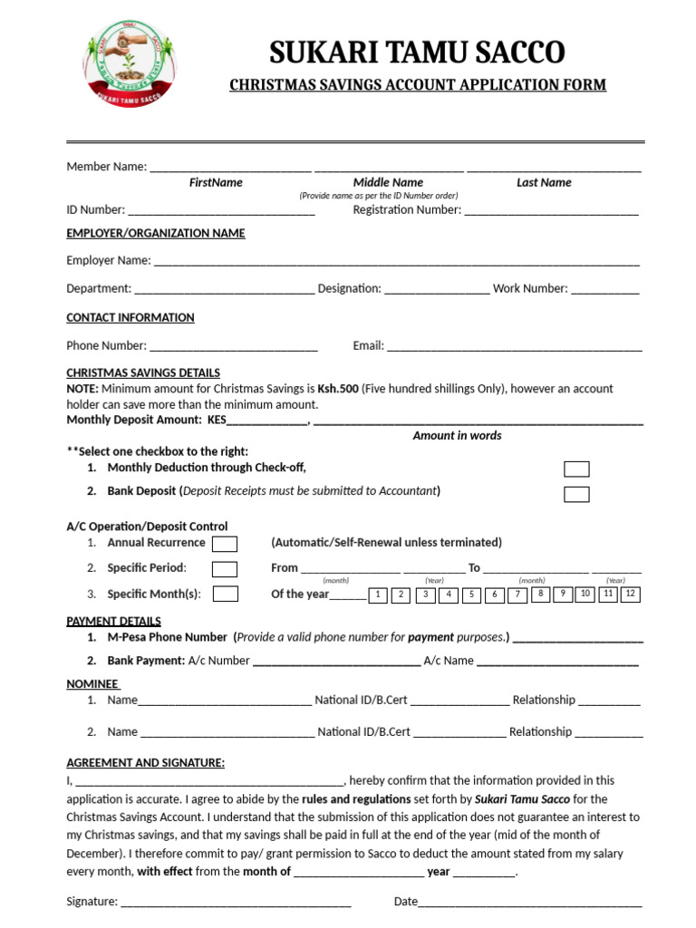 Christmas Savings Account Application Form | PDF | Business
