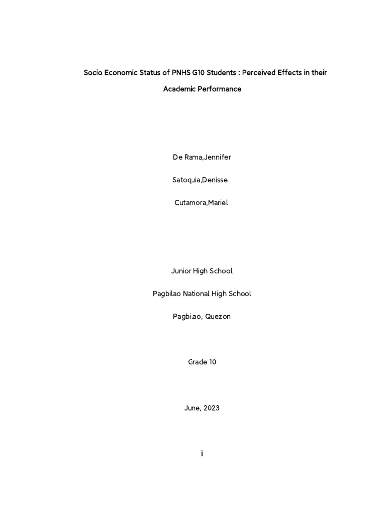 Preliminary Pages Format | PDF | Socioeconomic Status | Questionnaire