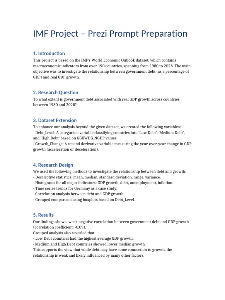 IMF Project Presentation Summary | PDF