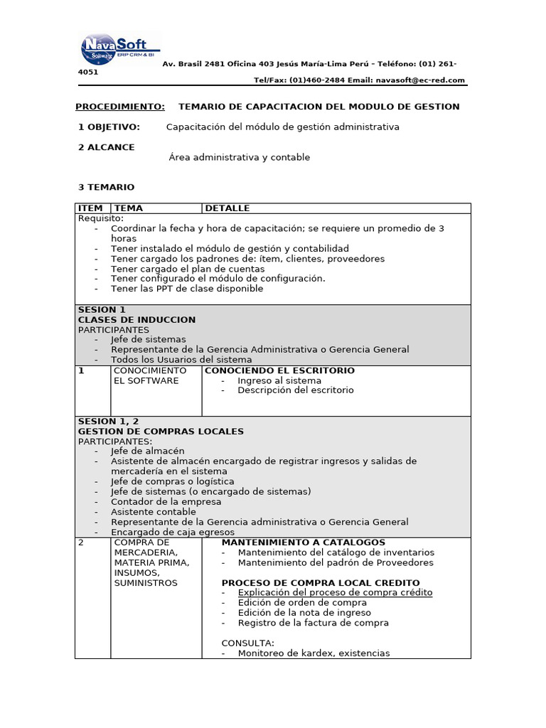 Temario de Capacitacion Del Modulo de Gestion | PDF | Contabilidad | Bancos