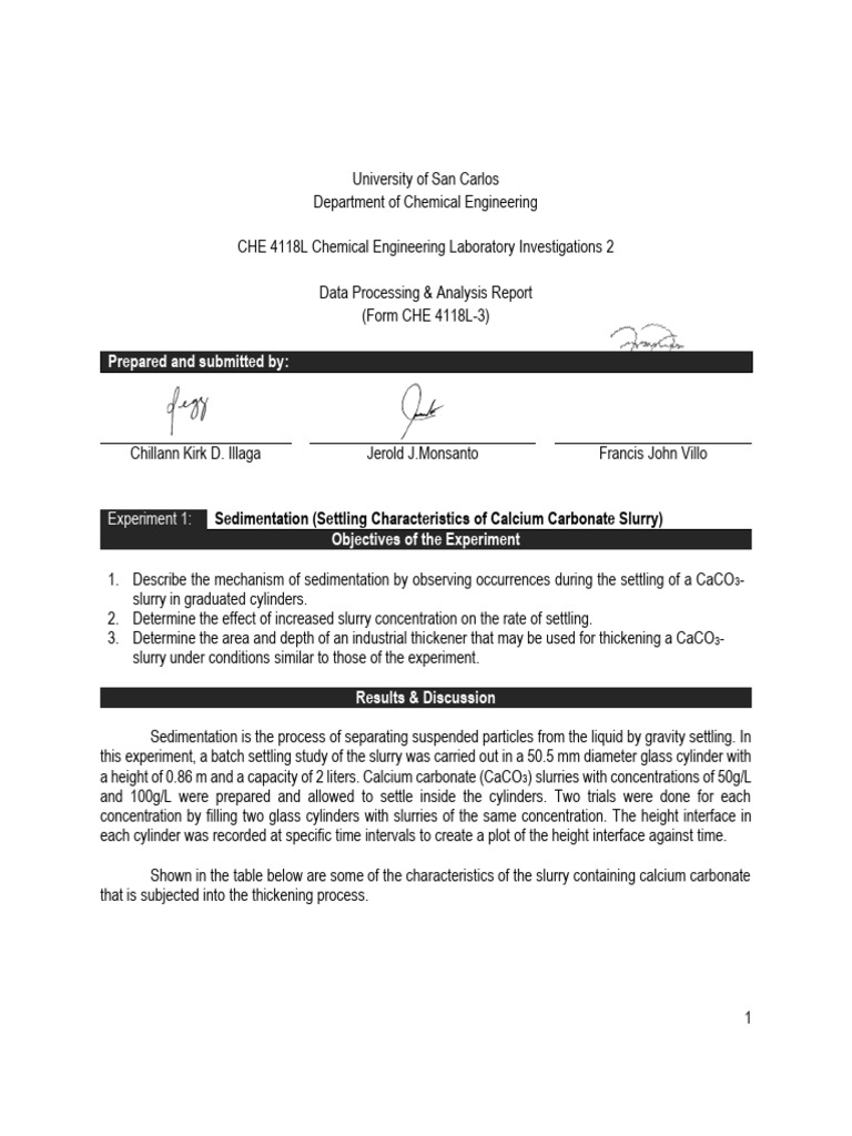 CHE 4118L 3 Sedimentation DPAR | PDF | Reynolds Number | Applied And ...