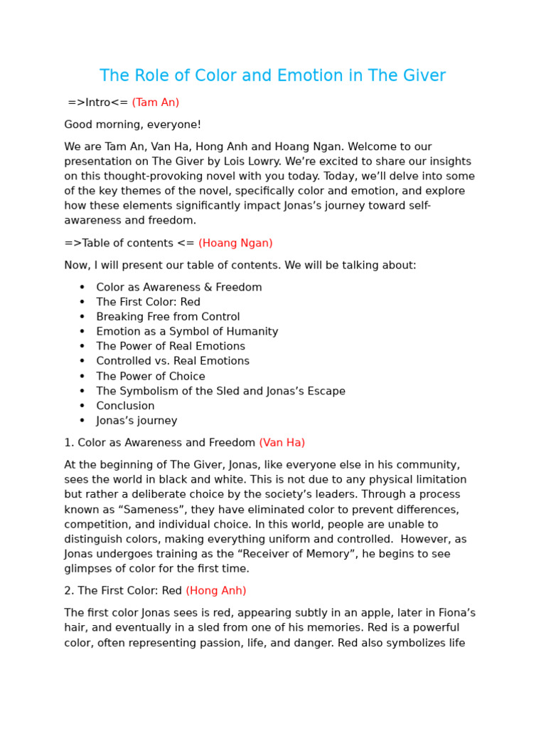 Color and Emotion in The Giver | PDF
