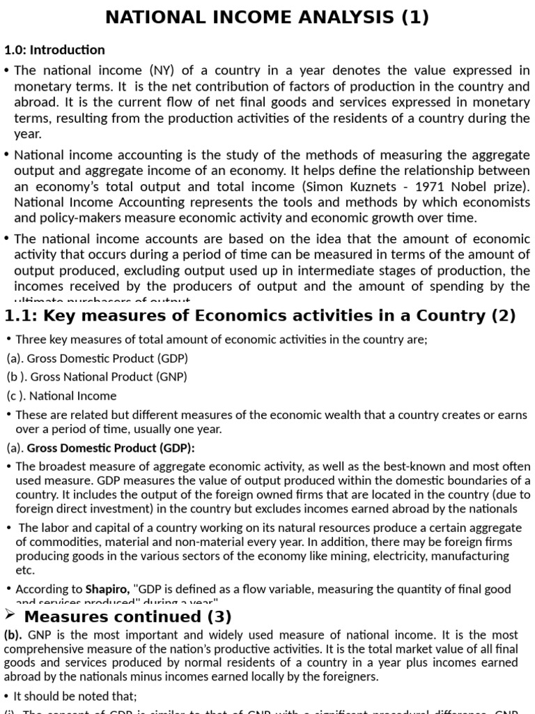 National Income Analysis | PDF | Gross Domestic Product | Measures Of ...