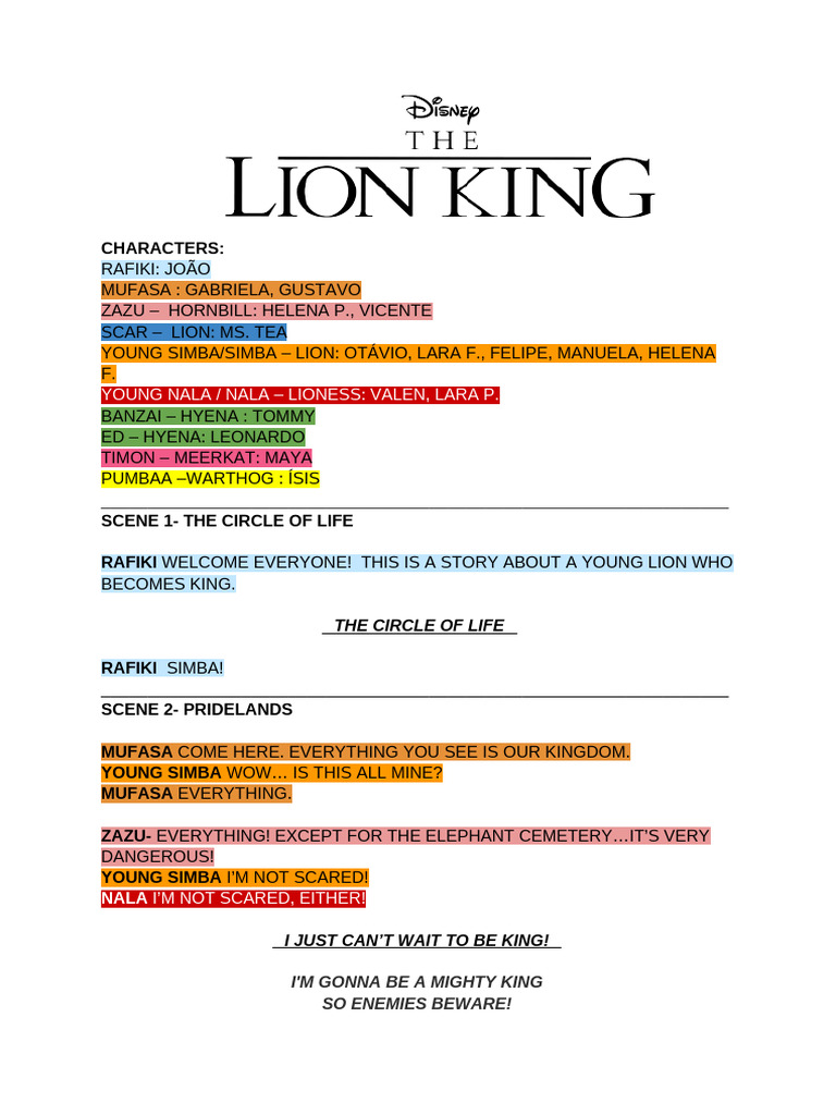 The Lion King Script | PDF