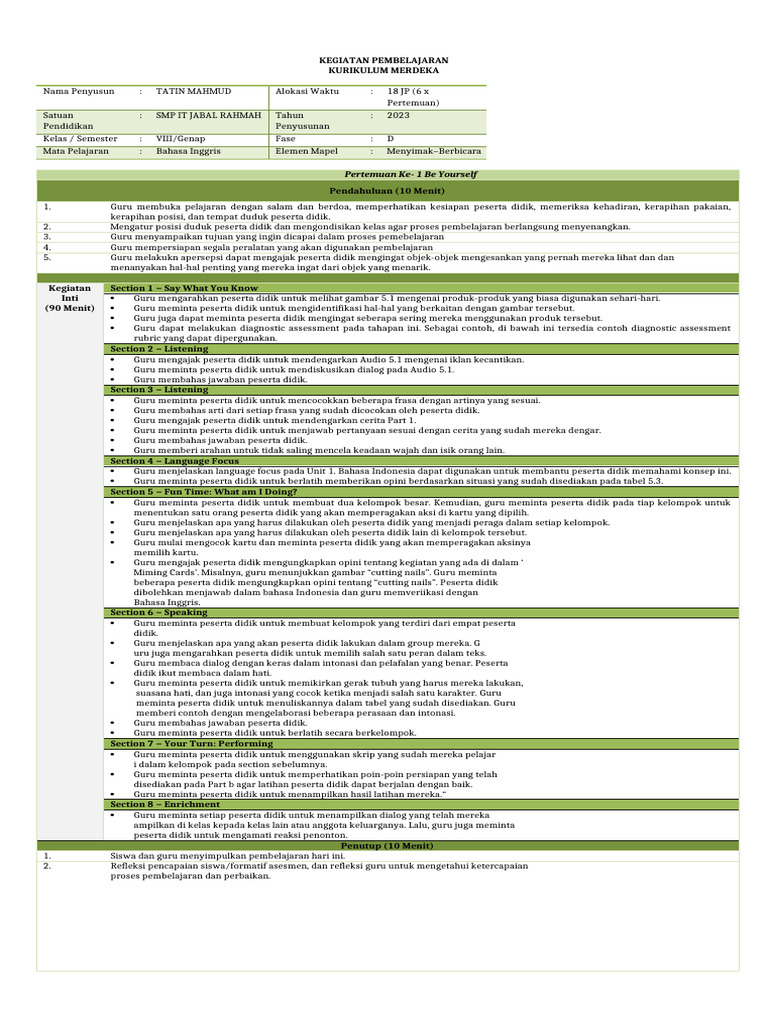 Modul Ajar CHAPTER 5 UNIT 1 2 DAN 3 COVER | PDF