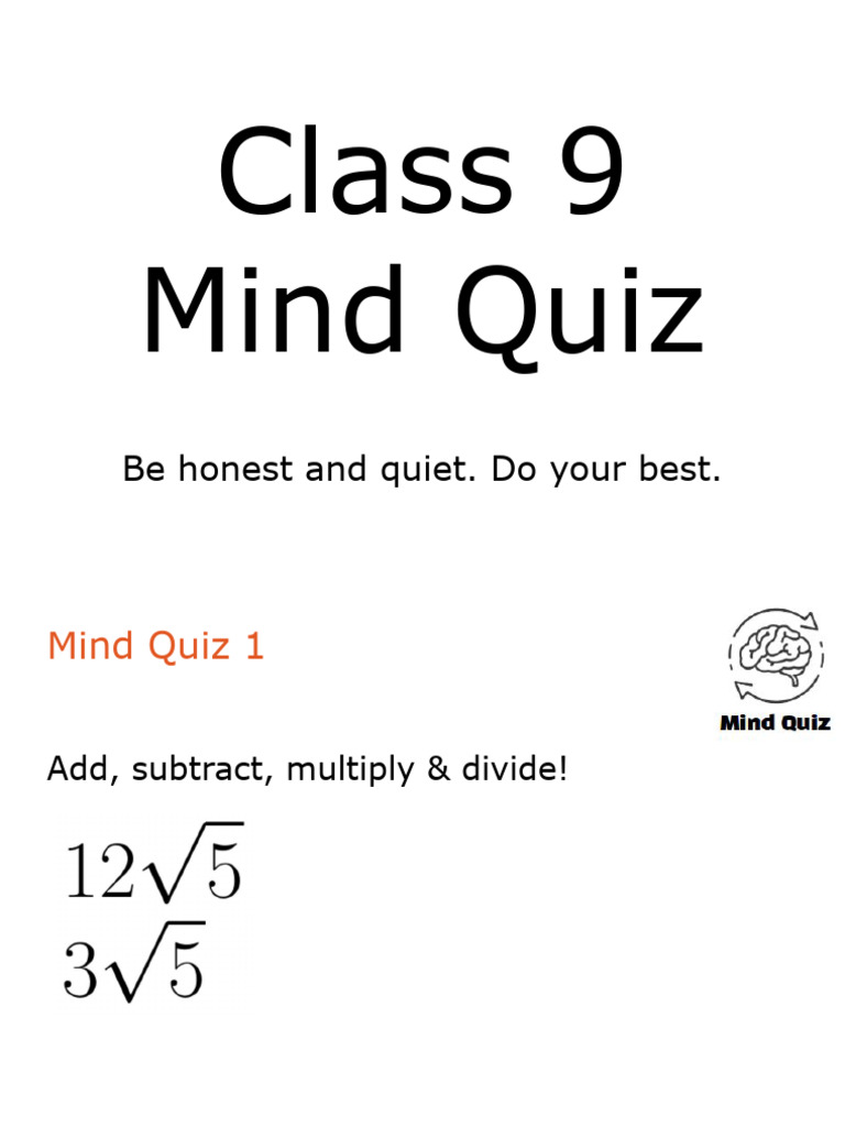 Grade 1 Mental Maths Quiz | PDF
