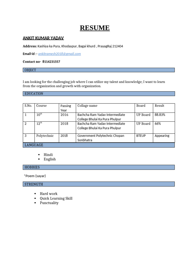 Ankit Yadav Resume | PDF