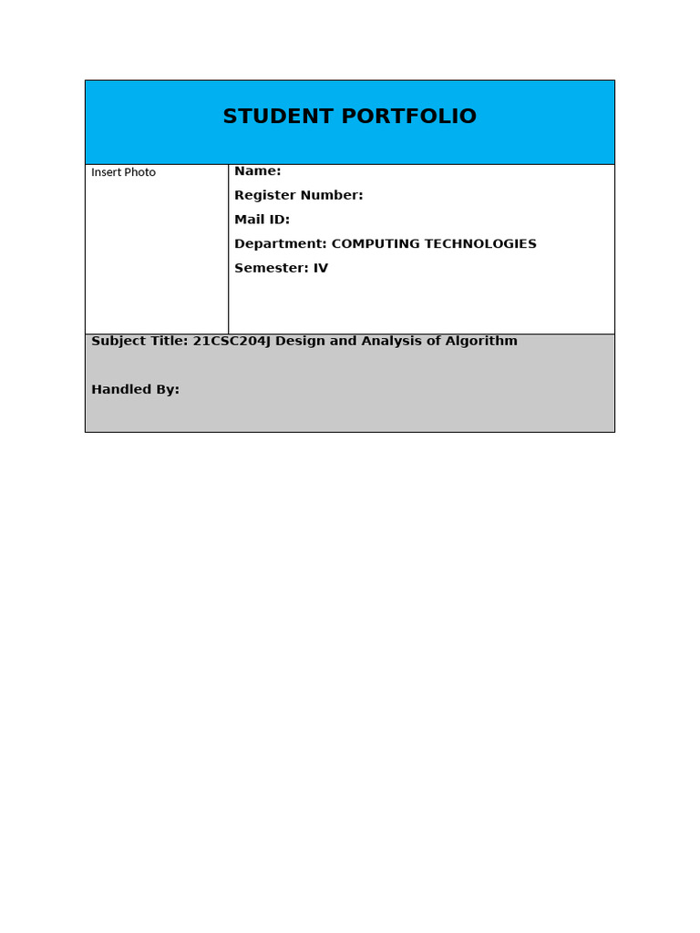 STUDENT PORTFOLIO - Template - DAA | PDF