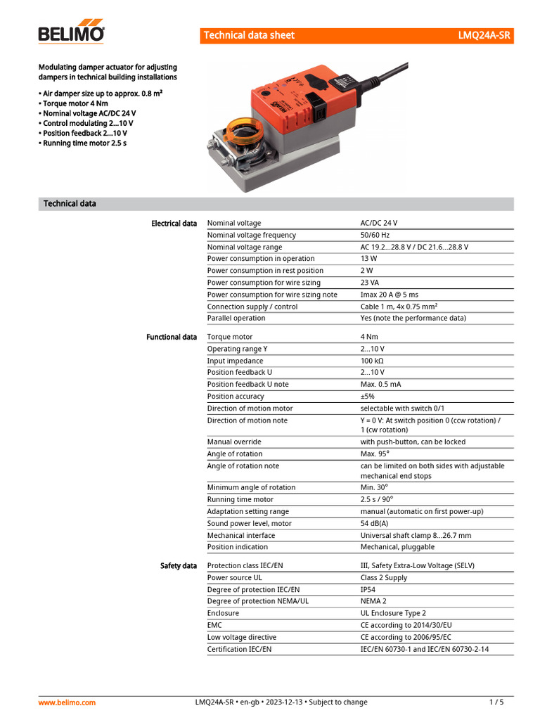 Belimo LMQ24A-SR Datasheet En-Gb | PDF | Switch | Manual Transmission