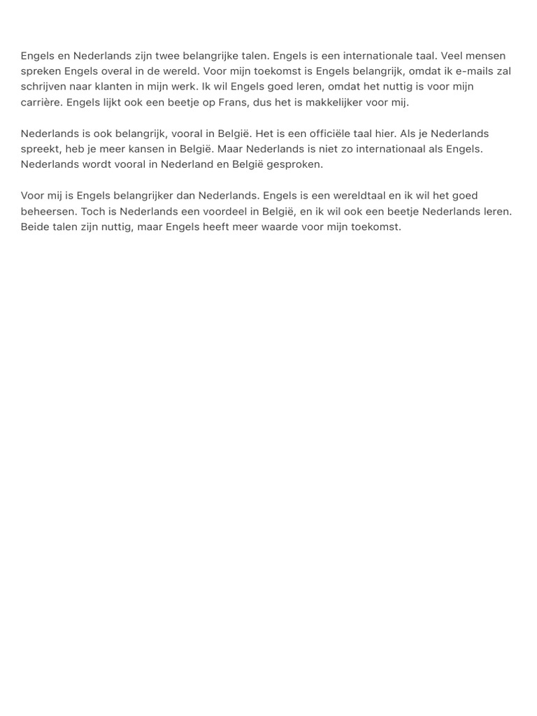Engels en Nederlands Zijn Twee Belangrijke Talen. Engels Is Een ...