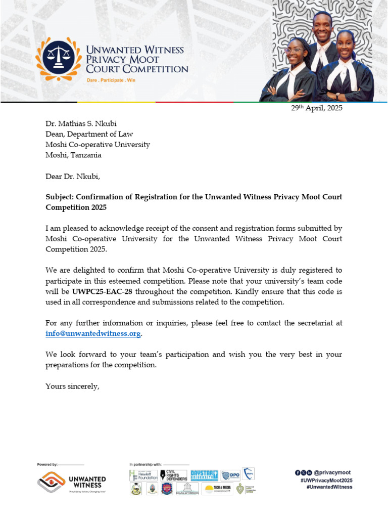 Acceptance Letter-Moshi Co-Operative University | PDF